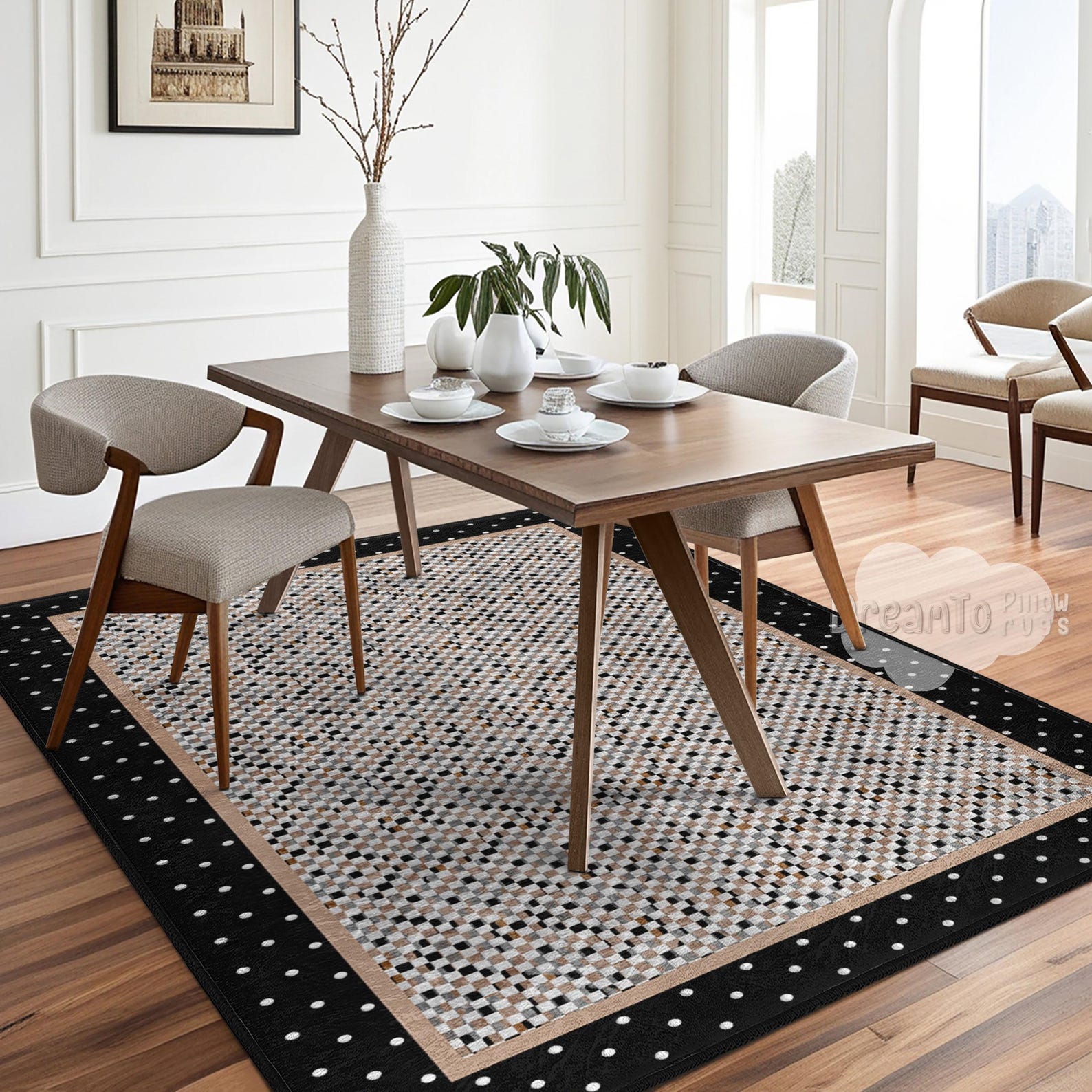 Checkered Mosaic Neutral Area Rug-elegant Beige Black S Accent Carpet ...