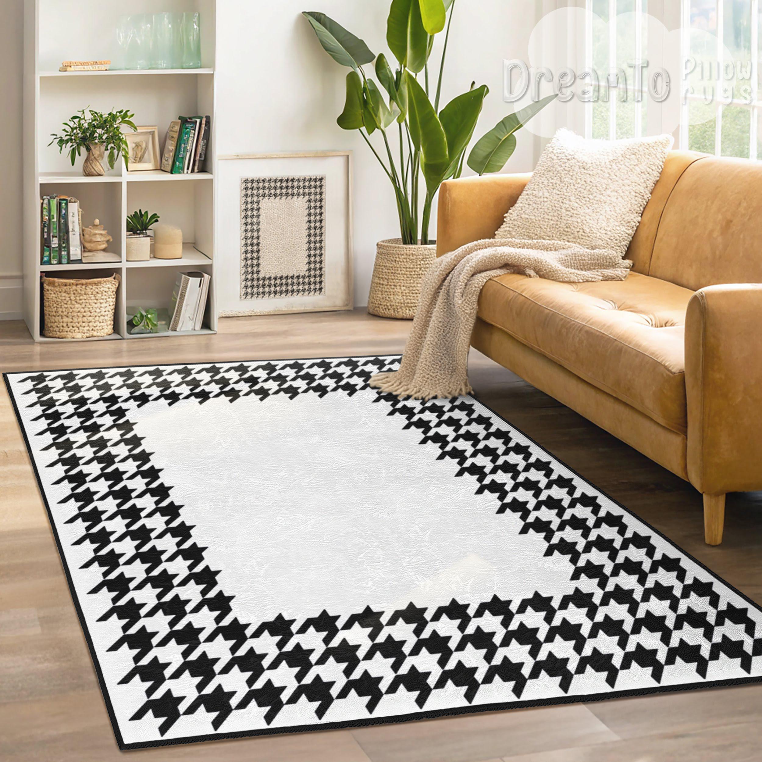 Houndstooth Border Modern Black White Area Rug-geometric Checkered ...