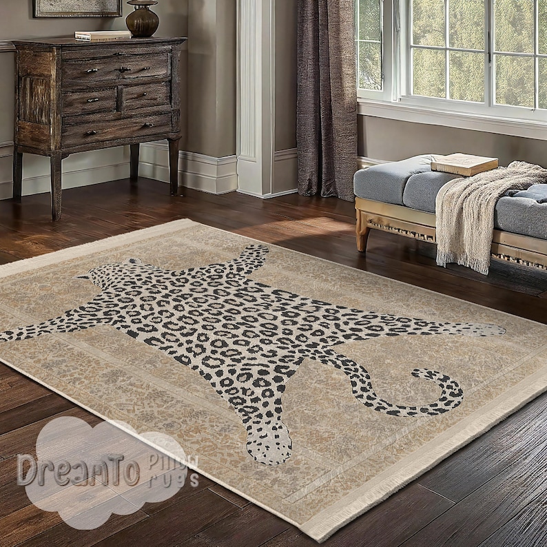 Leopard Print Safari Area Rug-exotic Black Spots Accent Carpet-beige ...
