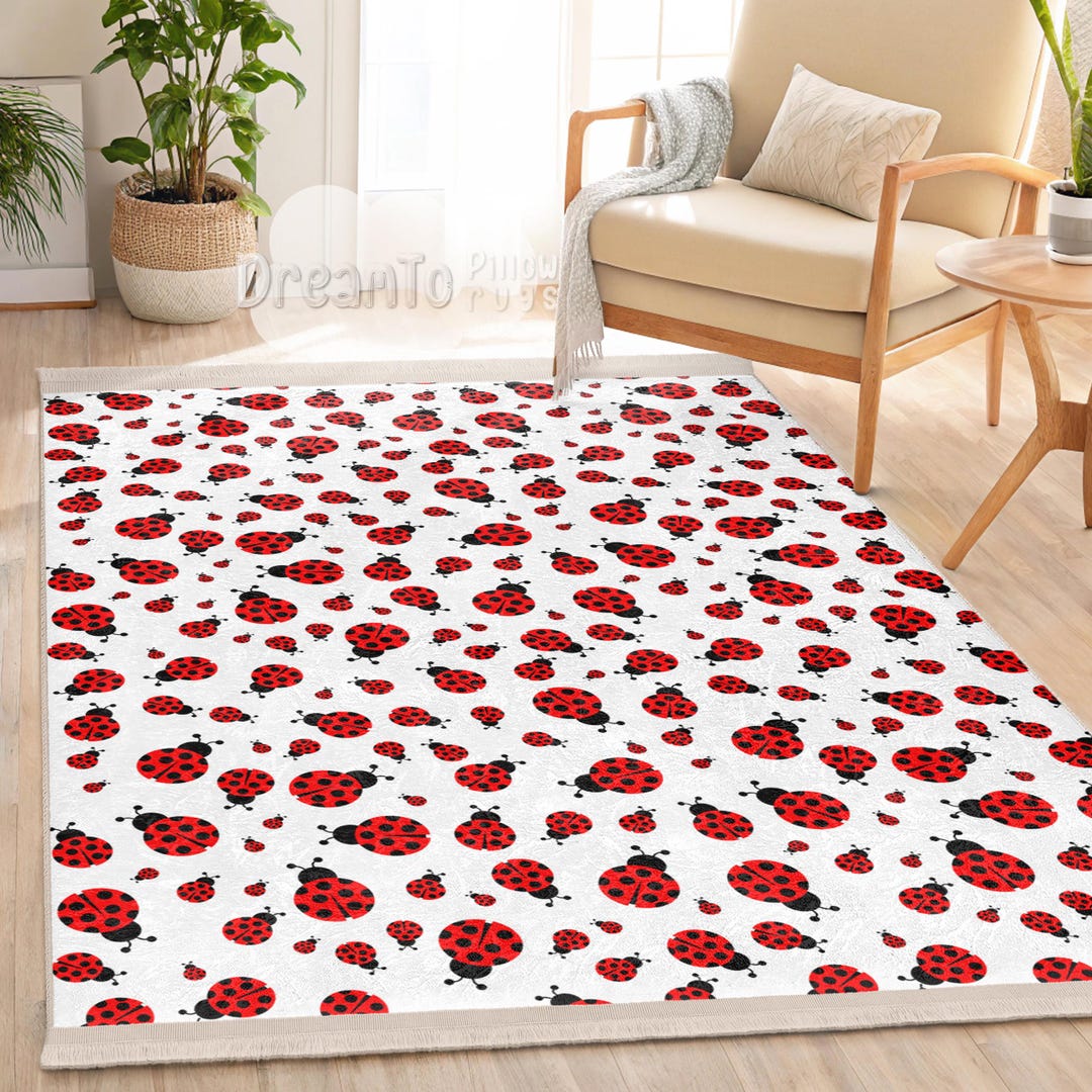 Red Spotted Ladybug Insect White Area Rug-vivid Black Dots Decorative ...