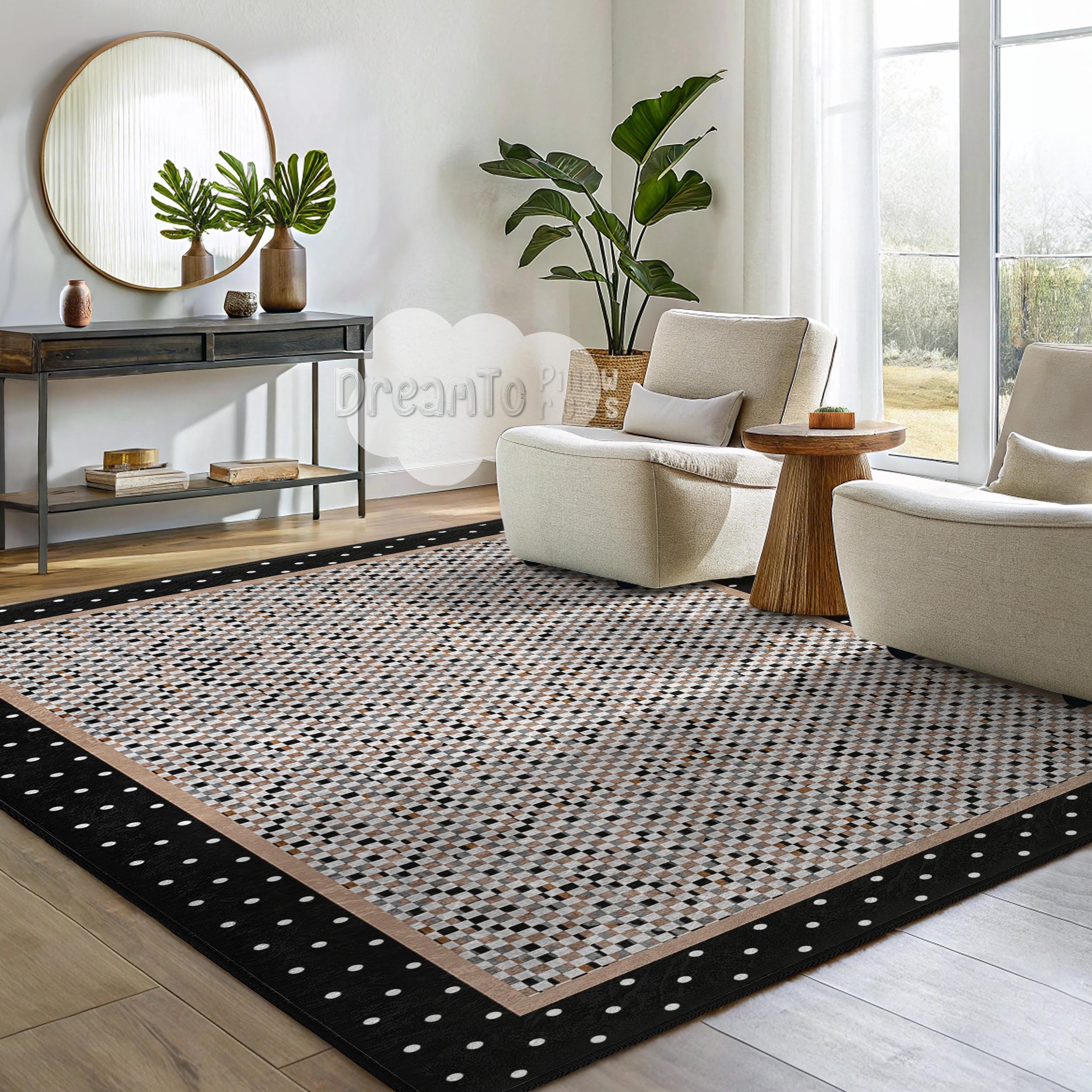 Checkered Mosaic Neutral Area Rug-elegant Beige Black S Accent Carpet ...