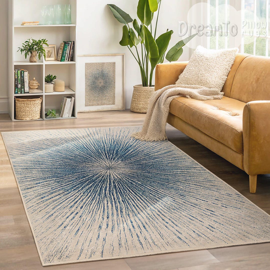 Starburst Blue Radial Pattern Area Rug-geometric Burst Accent Carpet ...