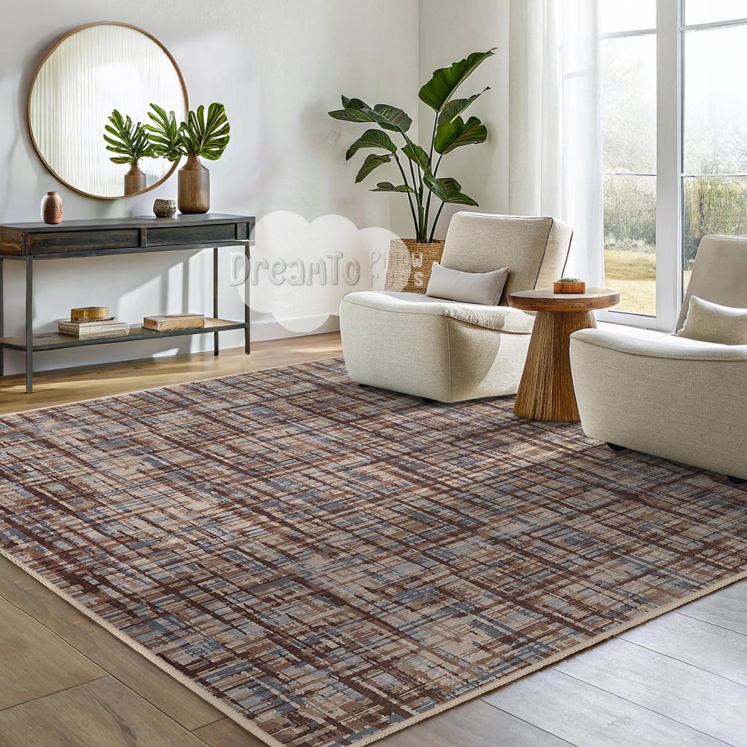 Modern Abstract Brown Blue Criss-cross Area Rug-stylish Neutral ...