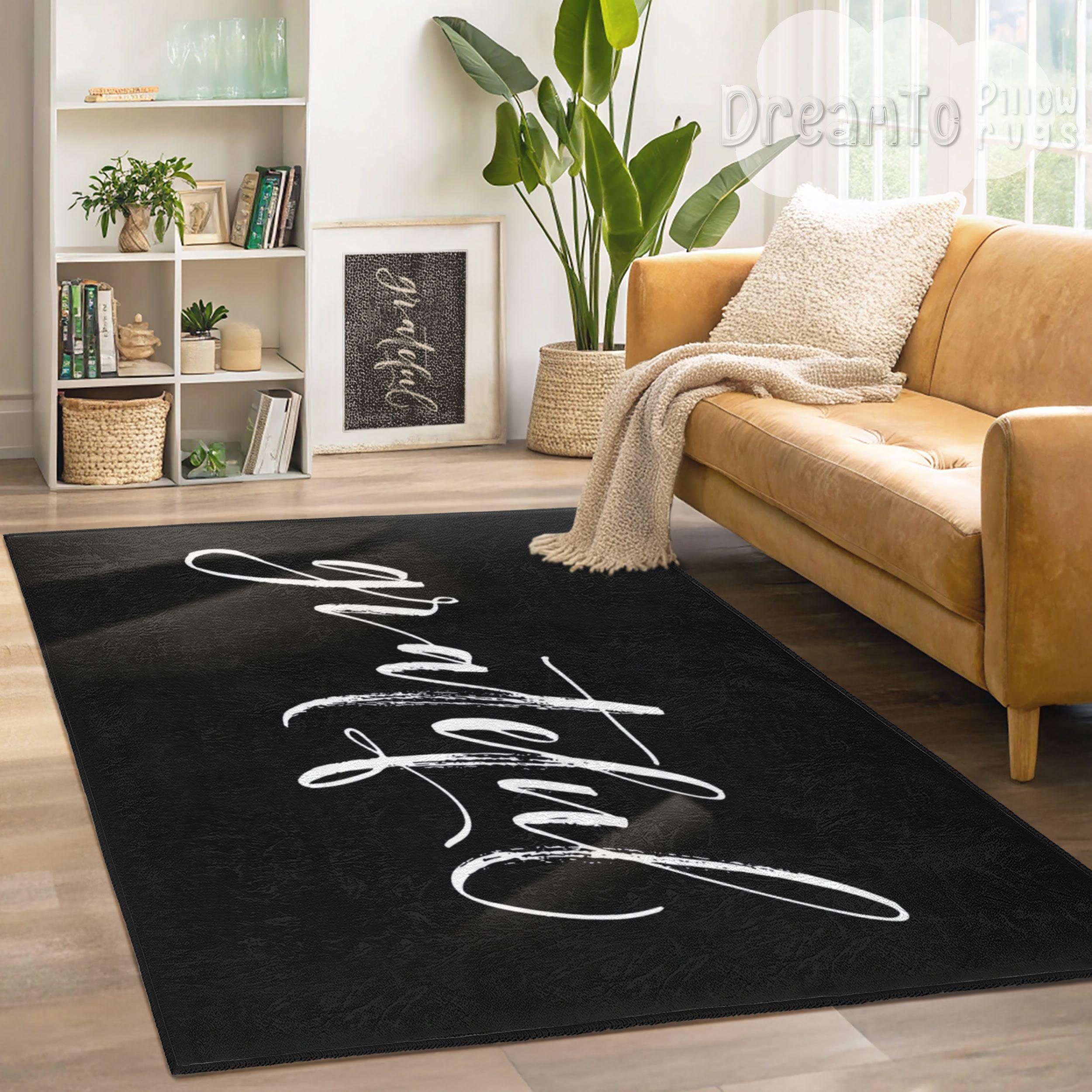 Minimalist White Brush Stroke Area Rug-elegant Calligraphy Black ...