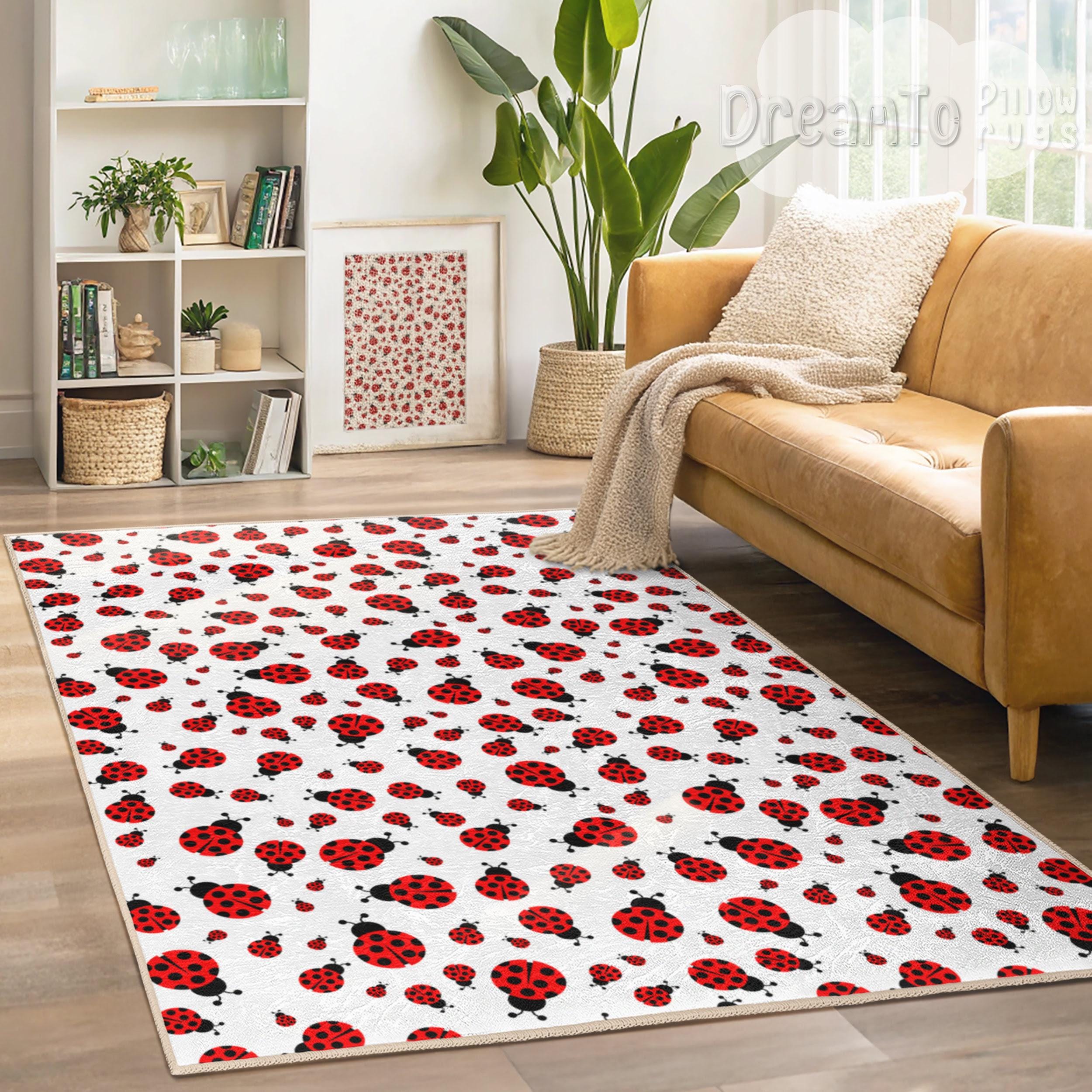 Red Spotted Ladybug Insect White Area Rug-vivid Black Dots Decorative ...