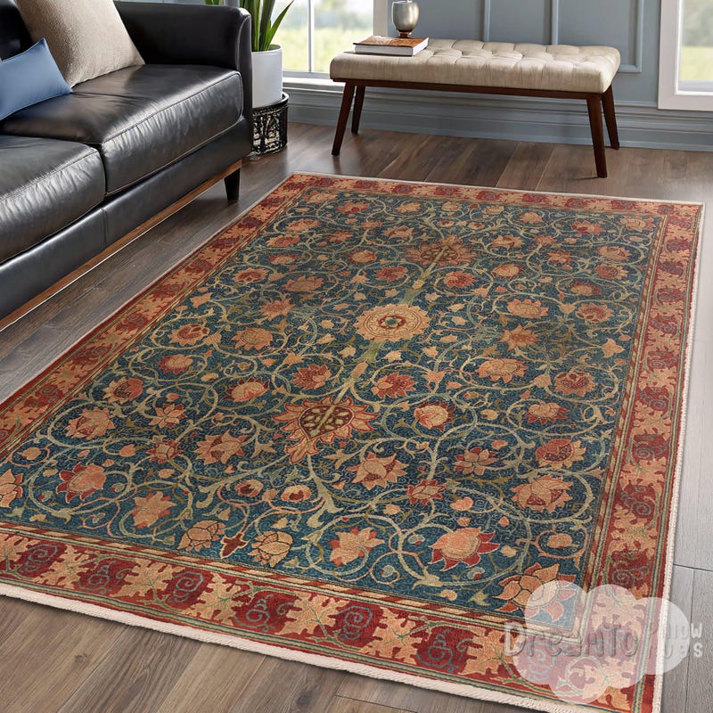 Teal and Gold Turkish Rug - Etsy UK