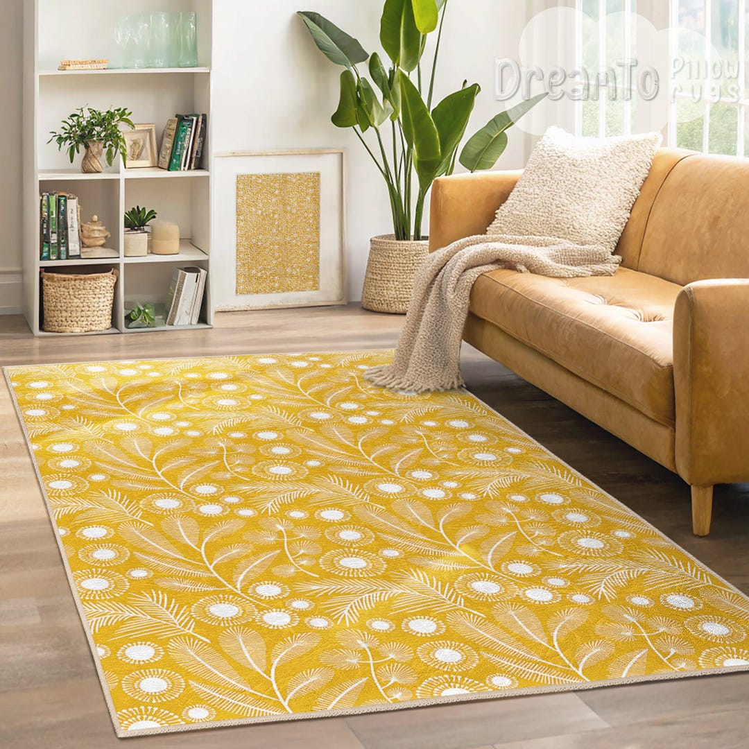 Tropical Palm Fronds Yellow Mustard Area Rug-botanical Dandelion ...