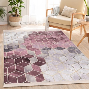 Pink Grey Geometric Marble Area Rug-elegant Rose Gold Hexagon Accent ...