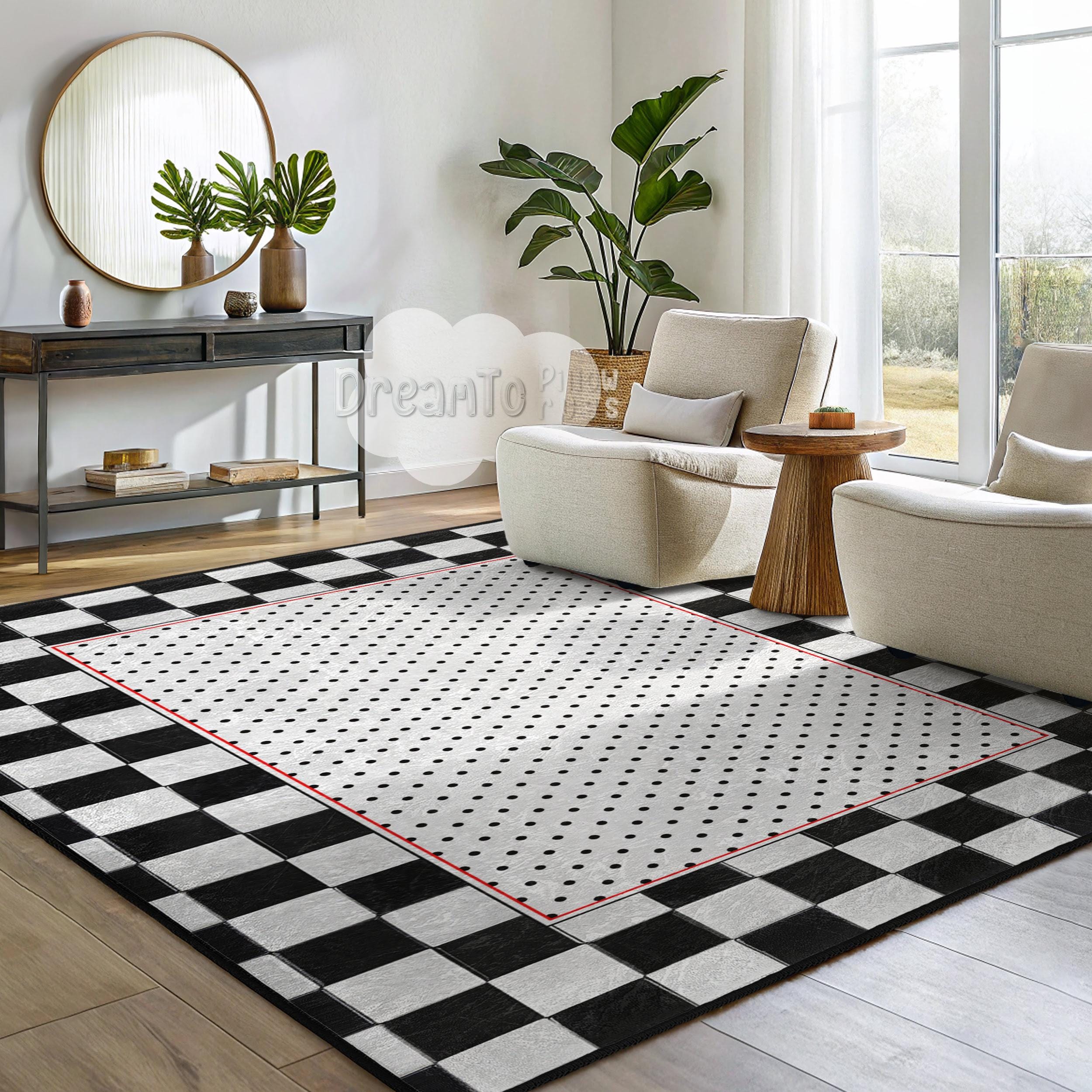 Black Polka Dot White Back Area Rug-minimalist Geometric Spotted Accent ...
