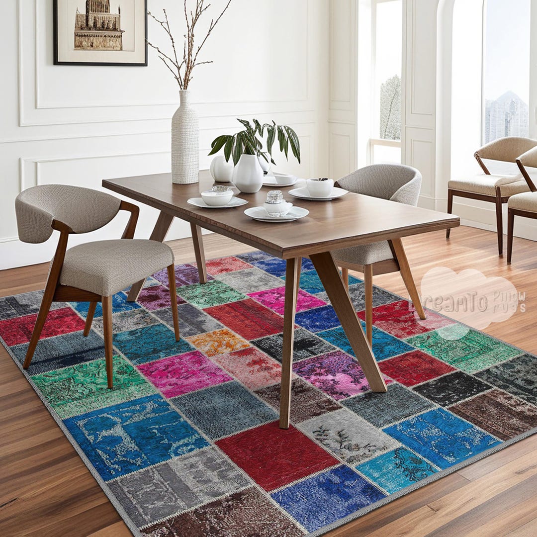 Vibrant Patchwork Multicolor Mosaic Area Rug-bohemian Textile Decor ...