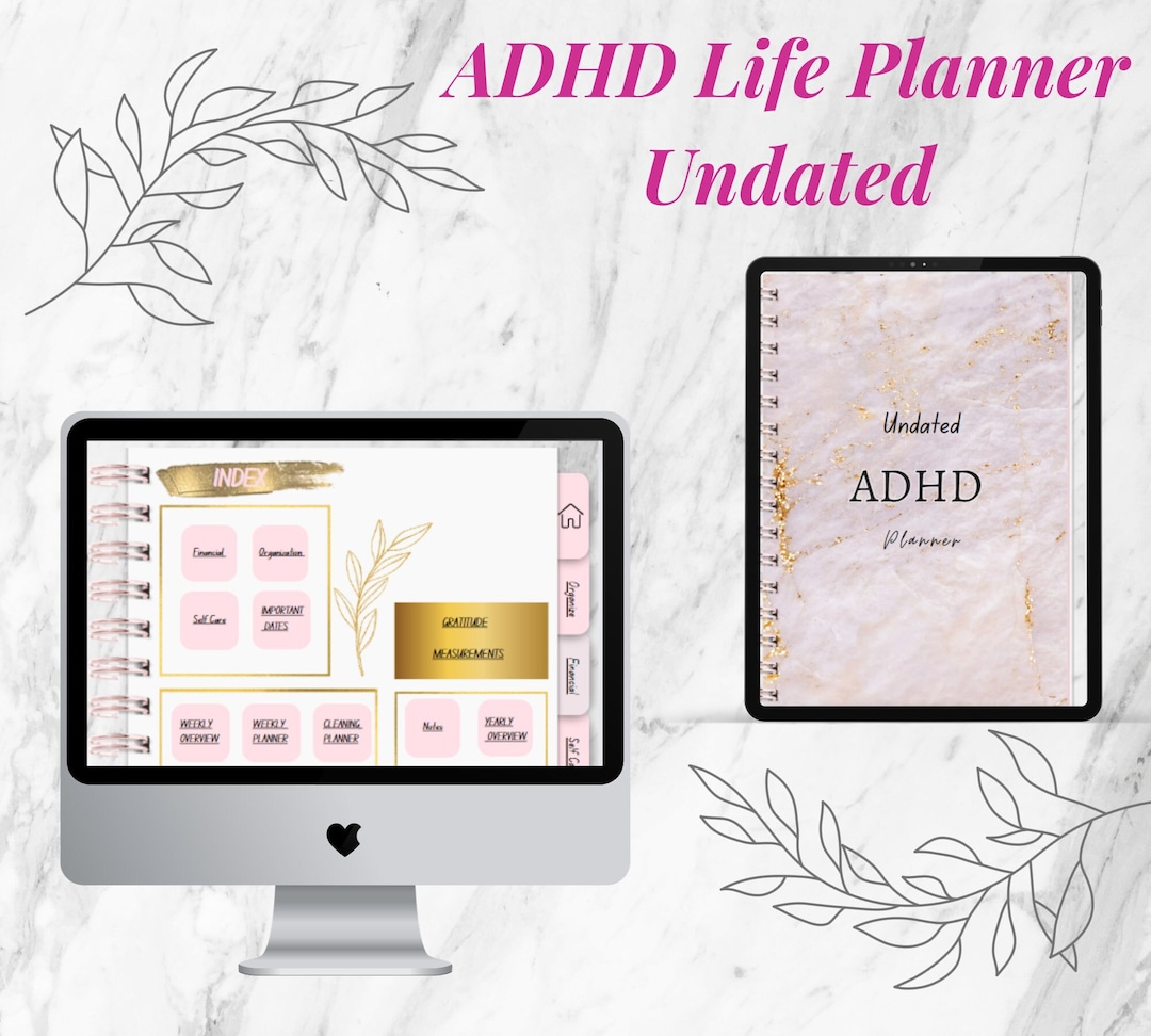 Conquer Your Day: Pink Marble Undated ADHD Digital Planner - 44 Pages ...