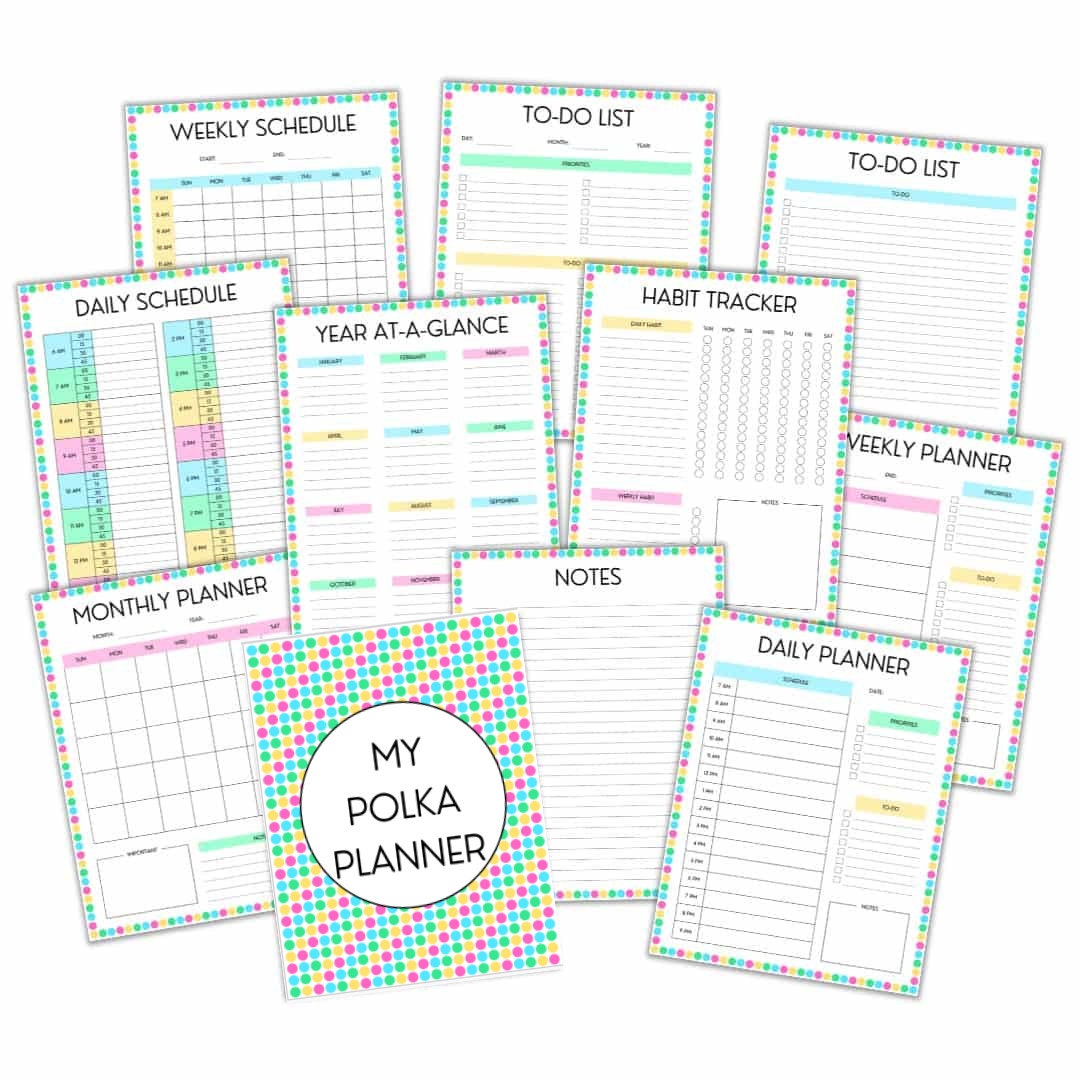 Colorful Polka Dot Printable Planner | Daily, Weekly, Monthly, Habit ...