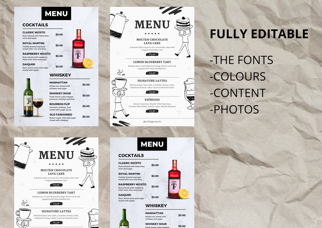 20 Bar/pub Menu Bundle Bar/pub Menu Template Modern Menu - Etsy