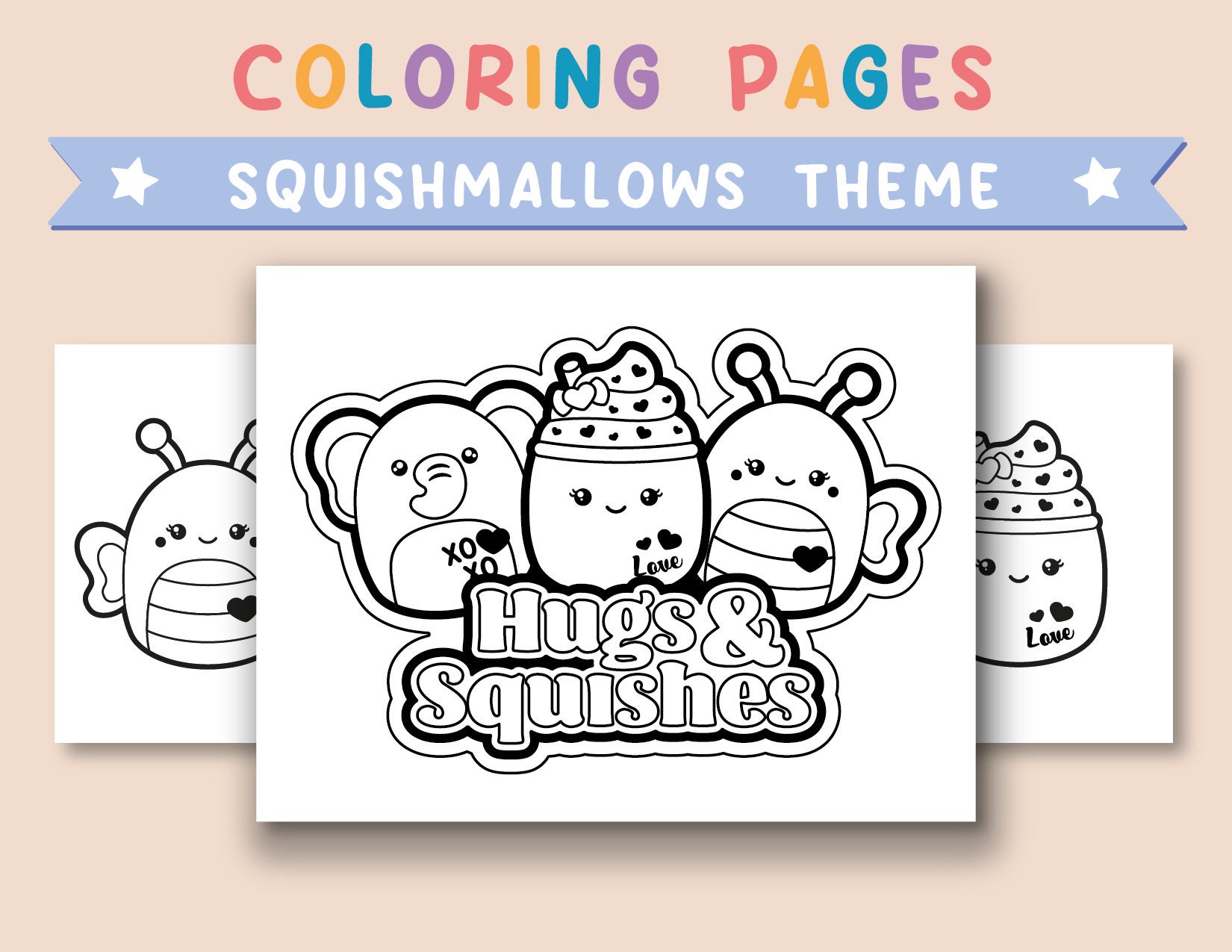 Valentine Squishmallow Coloring Page, Bold End Easy Coloring Pages ...