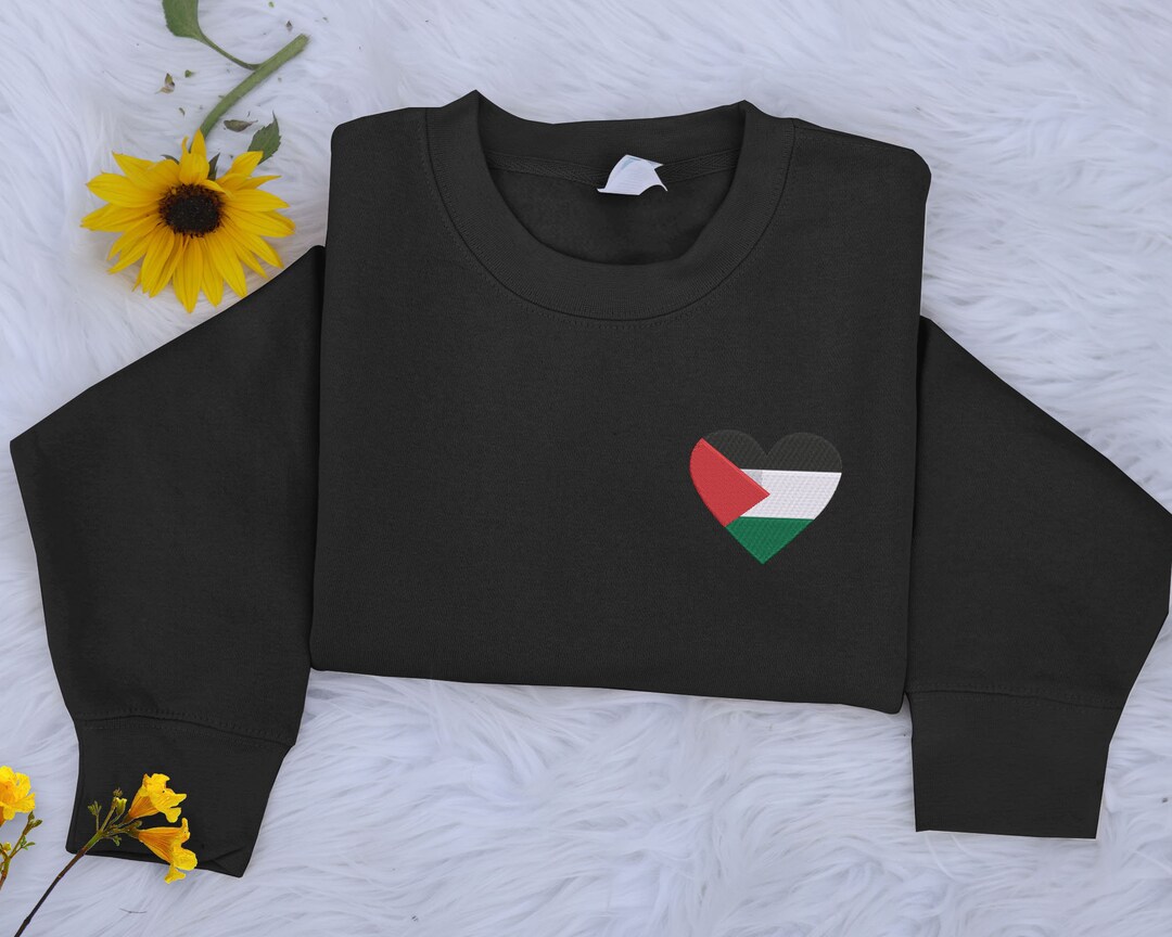 Embroidered Palestine Monogram Heart Sweater, Palestine Flag Heart ...