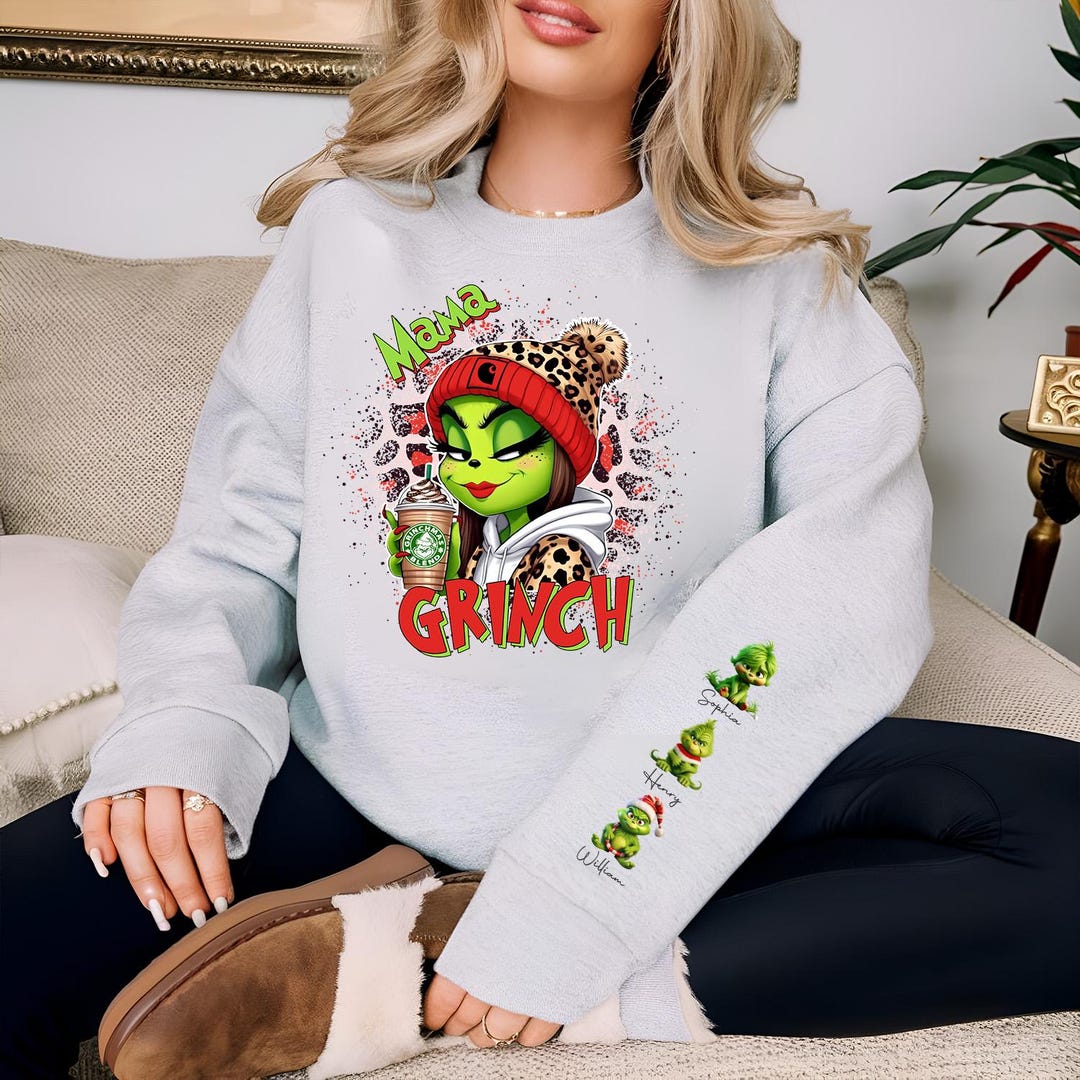 Custom Mama Grinch Sweatshirt, Grinchmas Mama Kids Name Sweatshirt ...