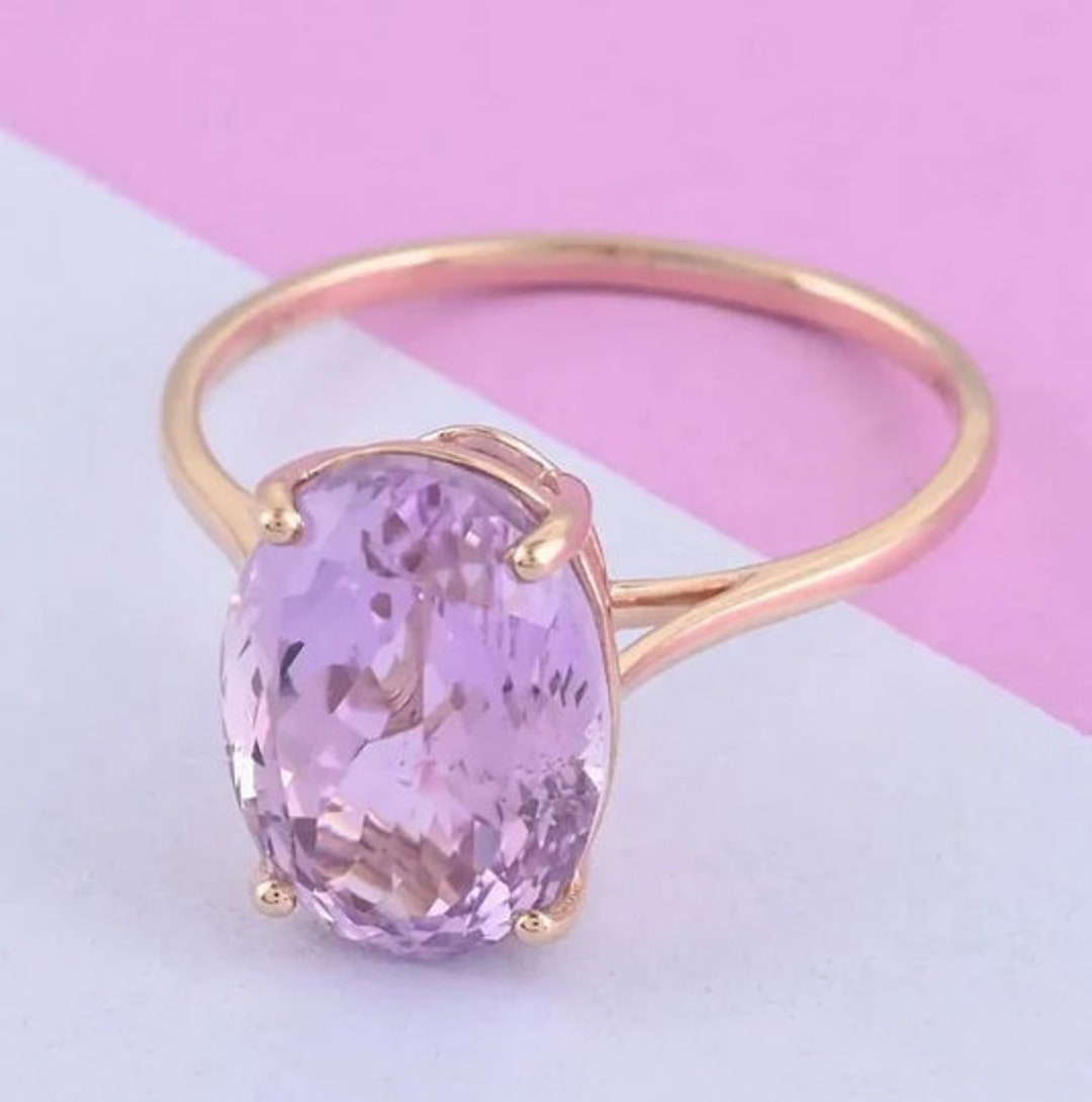 Natural Kunzite Solitaire Ring in Rose Gold Plated Sterling Silver ...