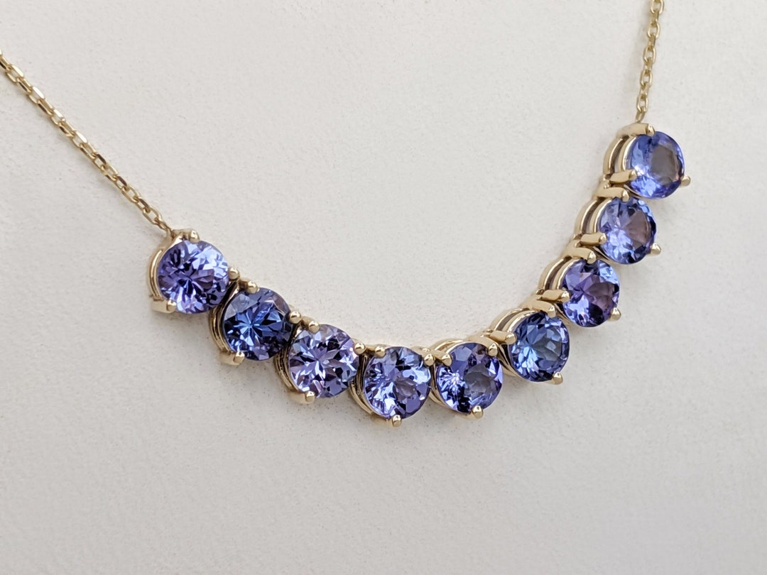 AAAA Tanzanite Chain Necklace in Sterling Silver, Tanzanite Necklace ...