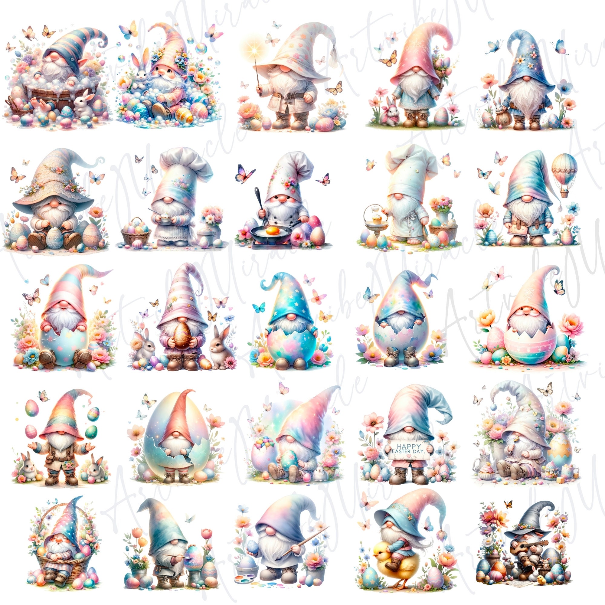 Watercolor Easter Gnome Clipart, 52 PNG Easter Clipart, Pastel Easter ...