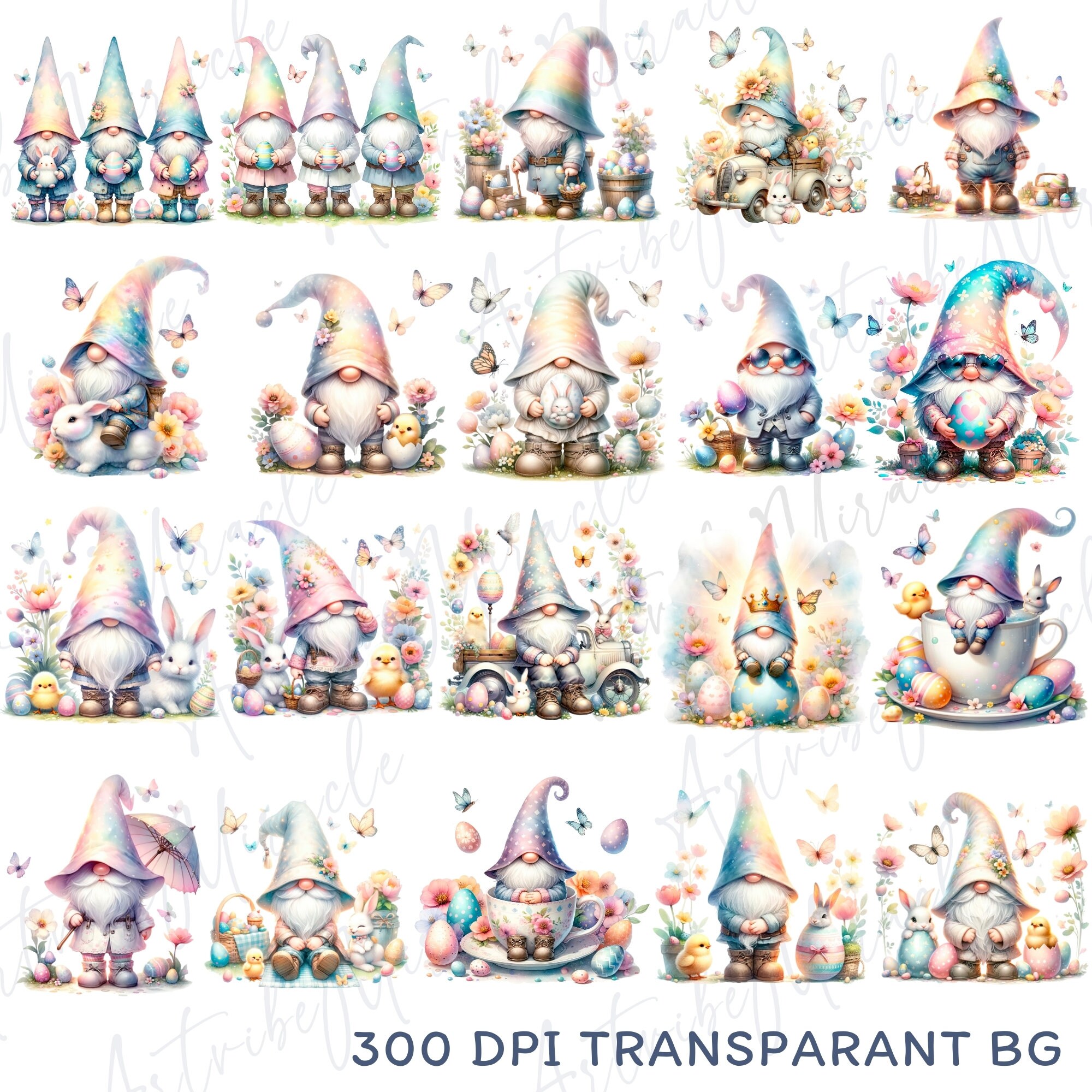 Watercolor Easter Gnome Clipart, 52 PNG Easter Clipart, Pastel Easter ...