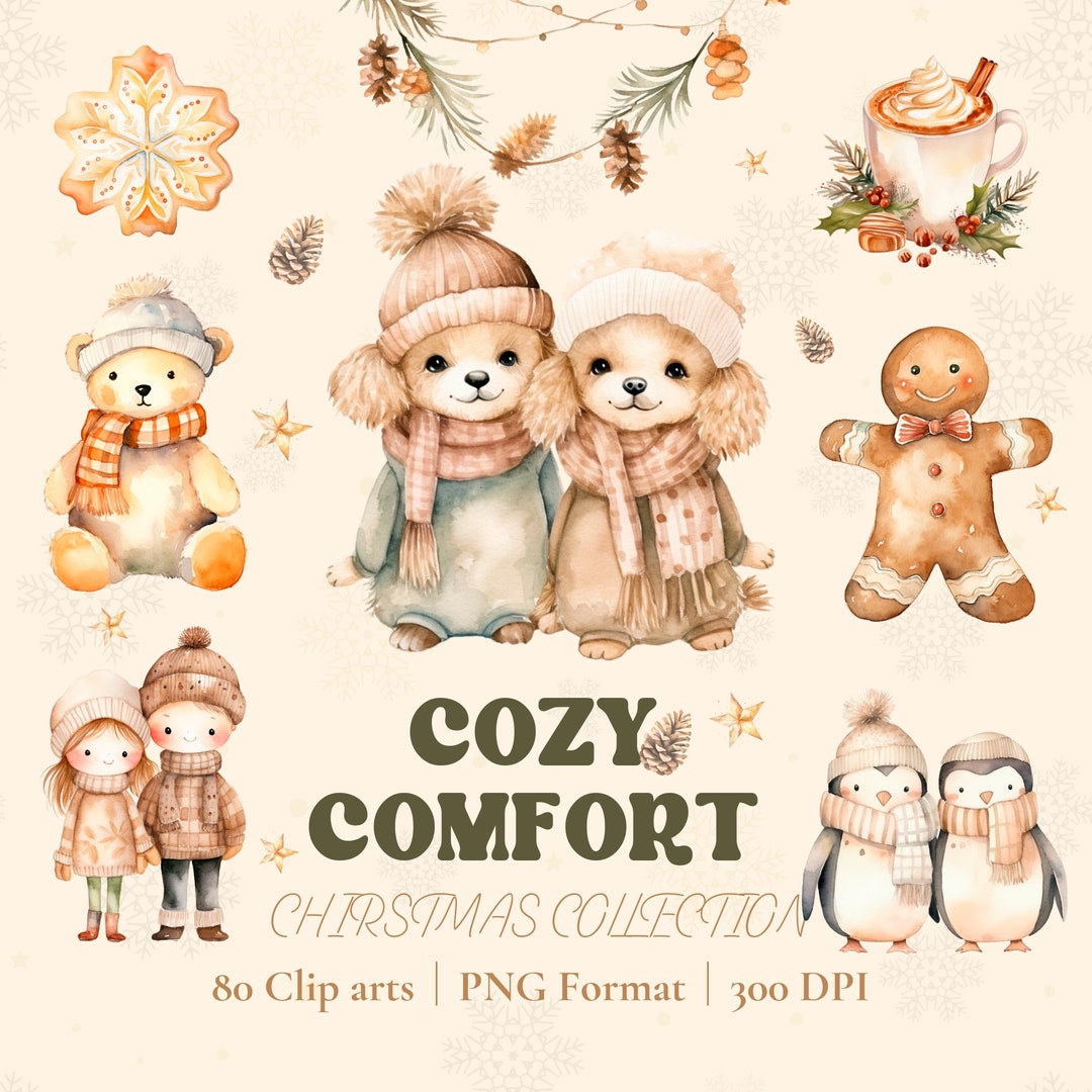 Cozy Christmas Clipart Bundle, Watercolor Comfort Christmas Clipart ...
