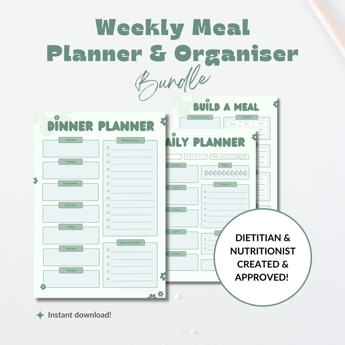 Printable Weekly Meal Planner Bundle | Digital Dinner Organiser ...