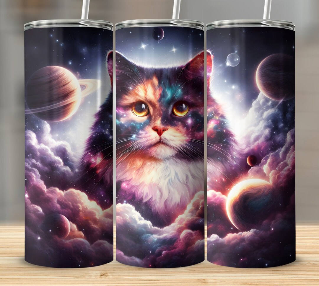 Fat Cosmic Space Kitty and Mini Planets - 20 Oz Sublimation Tumbler ...