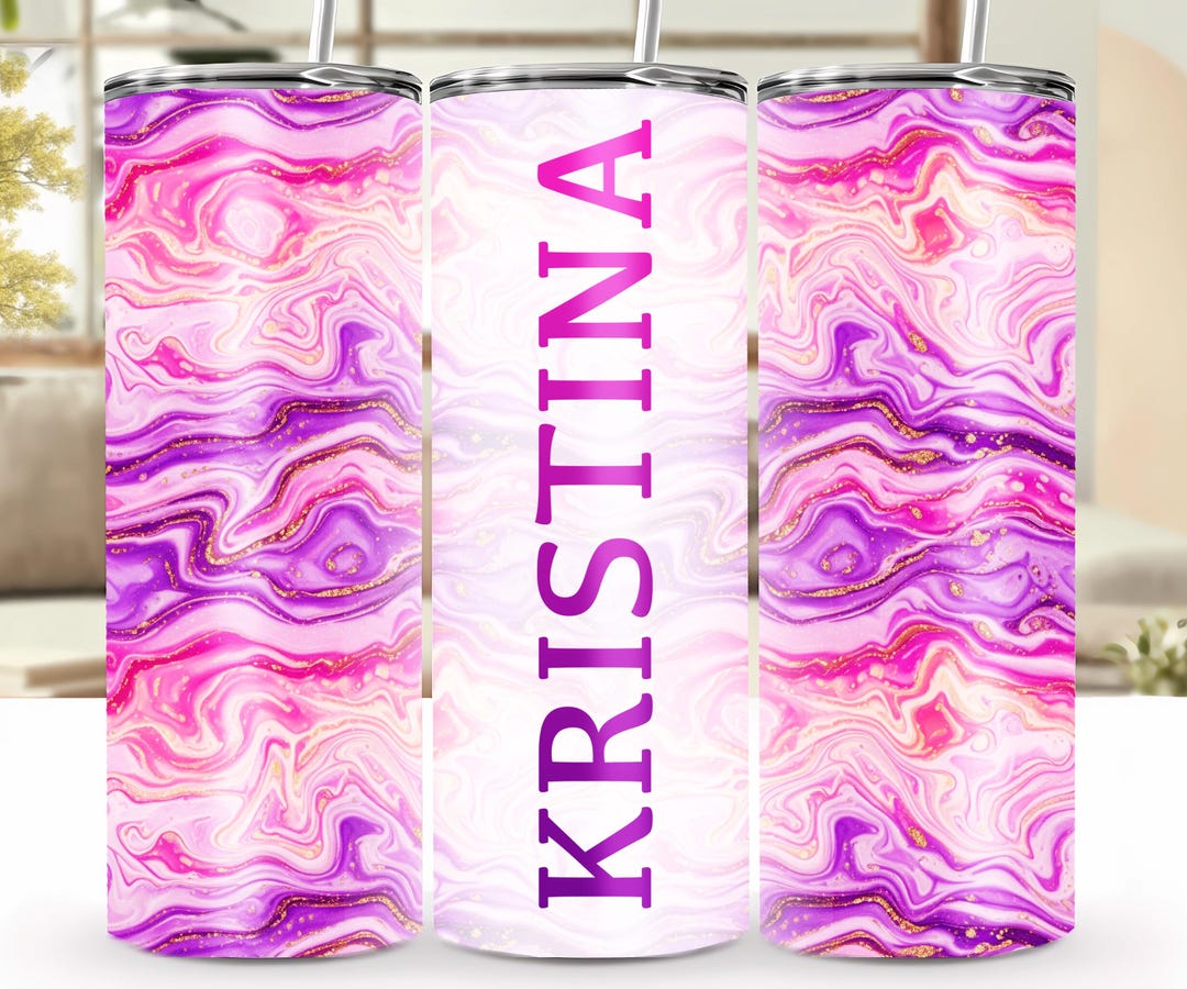 Custom Add Your Name Pink, Purple & Gold Marble – 20 Oz Sublimation ...