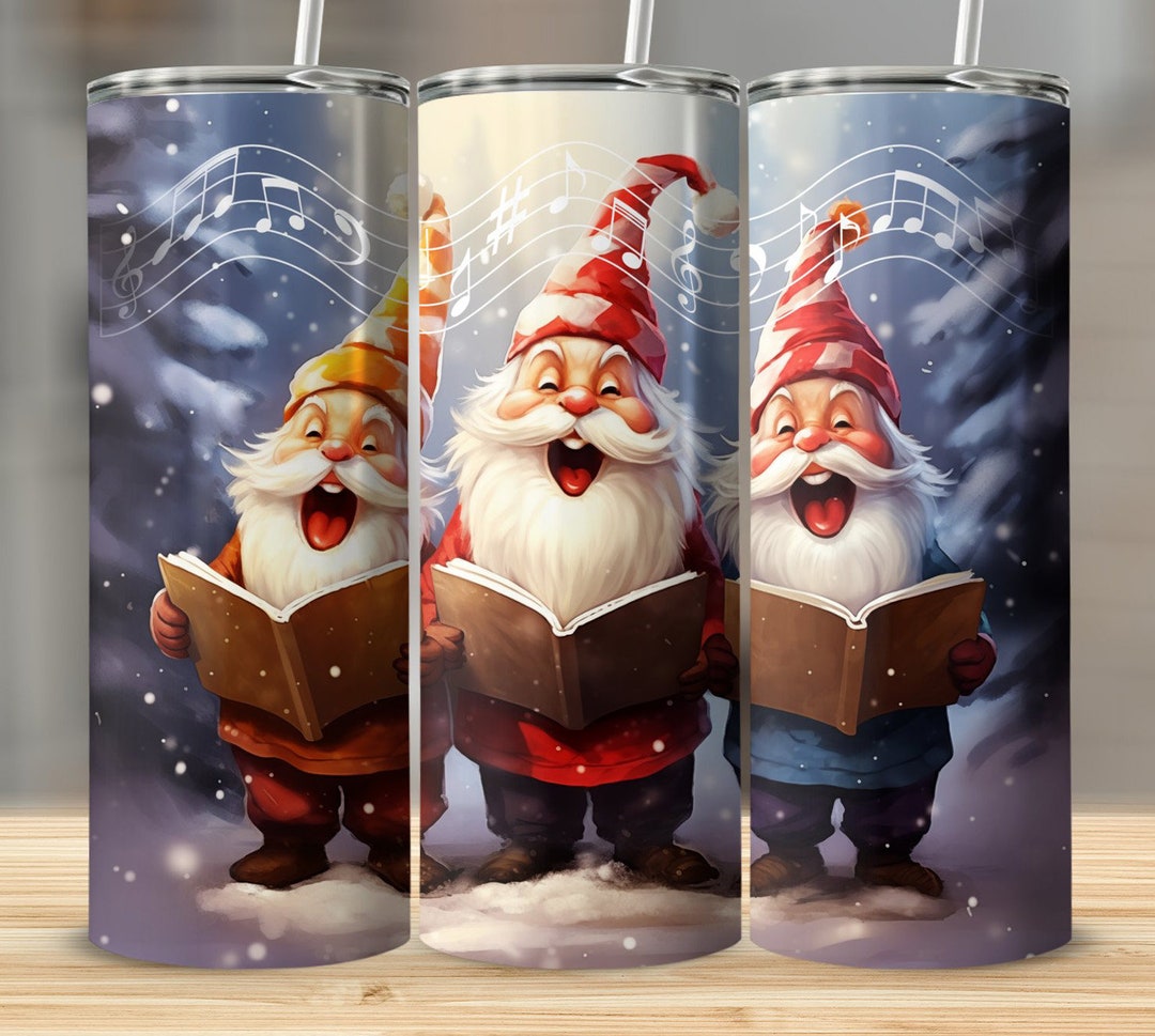 3 Singing Christmas Gnomes in the Snow - 20 Oz Sublimation Tumbler Wrap ...