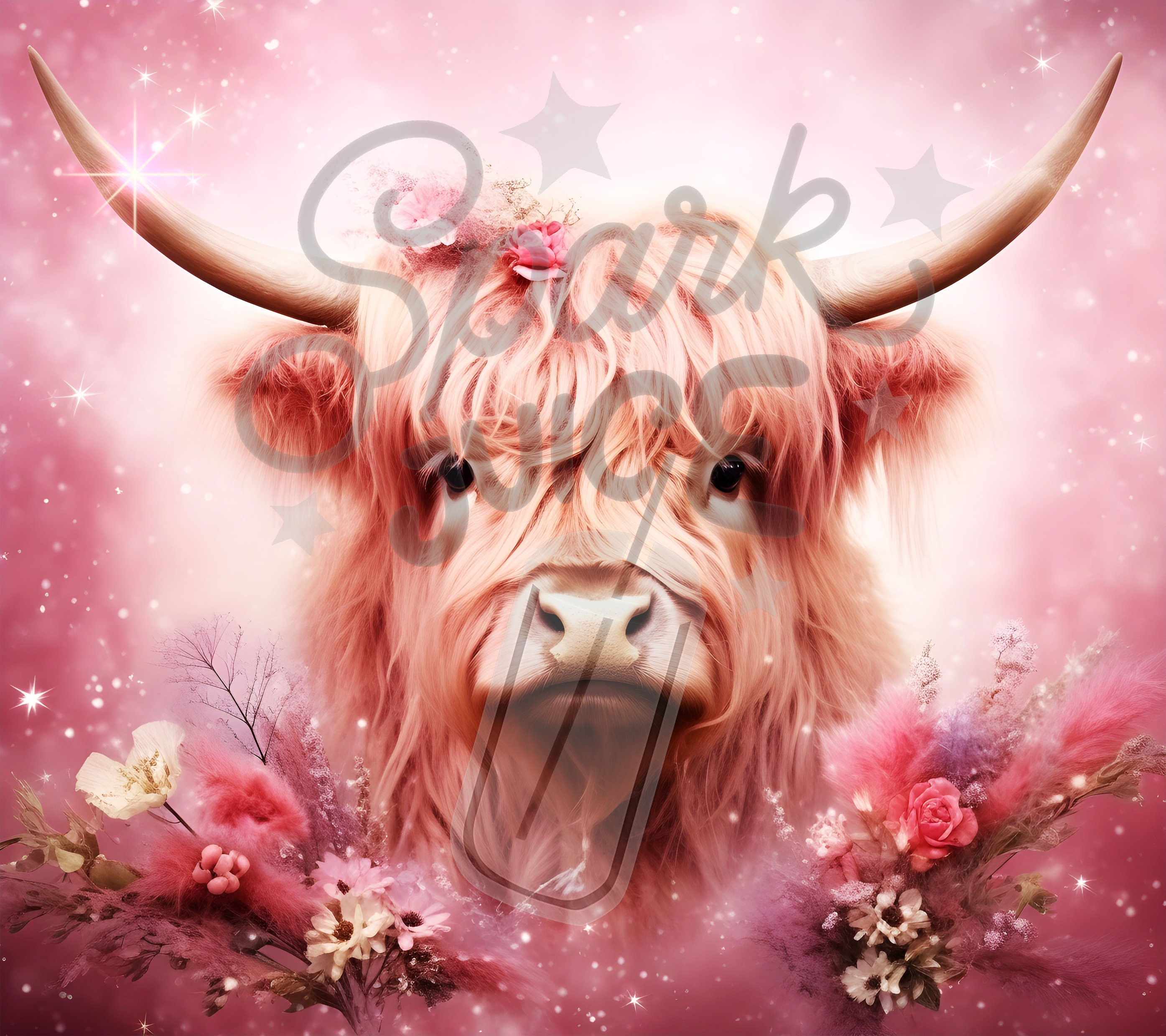 Fantasy Pink Highland Cow With Wildflowers - 20 Oz Sublimation Tumbler ...