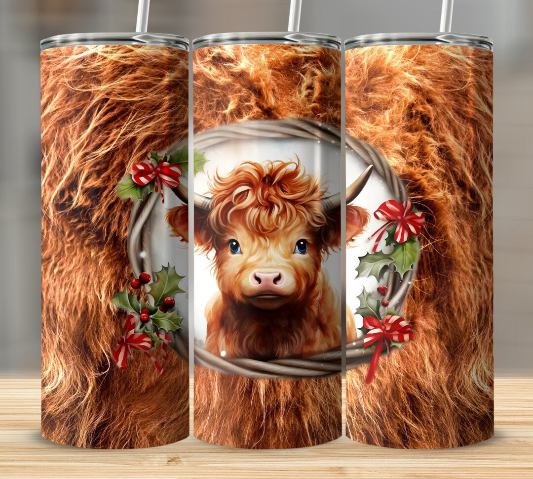 Christmas Highland Cow, Holly and Ribbons - Seamless 20 Oz Sublimation ...