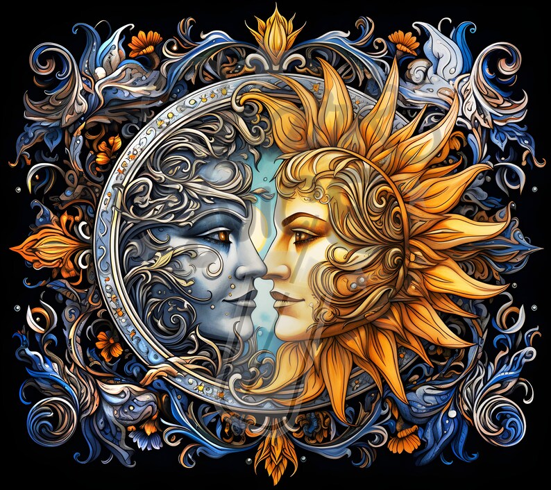 Regal Sun and Moon Faces Fantasy Art - 20 Oz Sublimation Tumbler Wrap, Romantic Lover ...