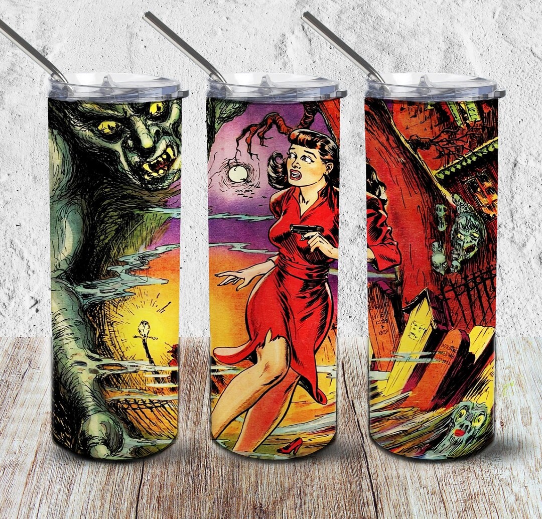 Vintage Halloween Woman in Red Dress Comic Book - 20 Oz Sublimation ...