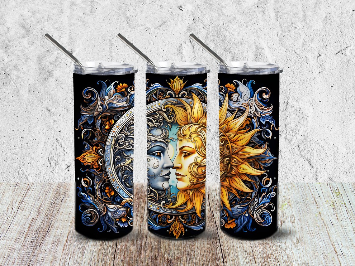 Regal Sun and Moon Faces Fantasy Art 20 Oz Sublimation Tumbler Wrap ...