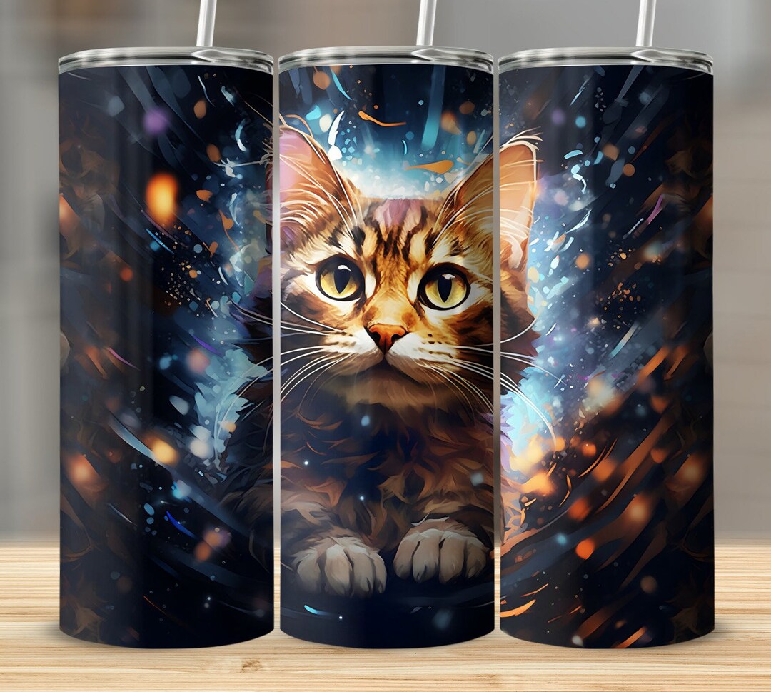 Big Painted Tabby Cat Peeking at You - 20 Oz Sublimation Tumbler Wrap ...
