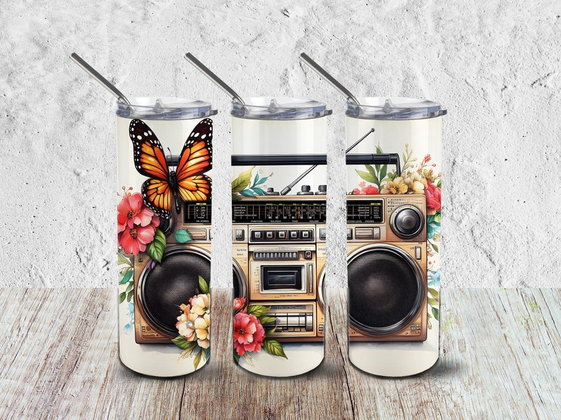Monarch Butterfly and Flowers on Boombox Ghetto Blaster - 20 Oz ...