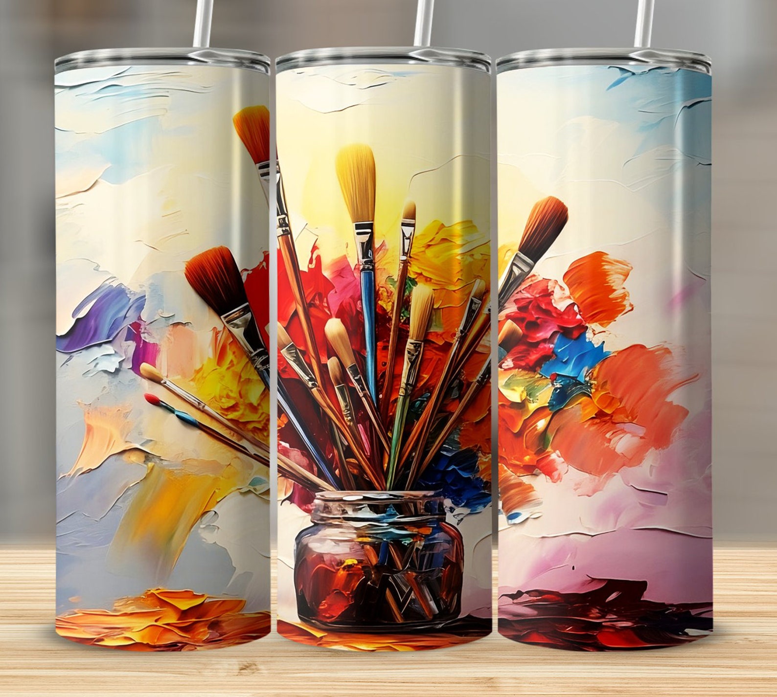 Painterly Artist Paint Brushes in Jar - 20 Oz Sublimation Tumbler Wrap ...