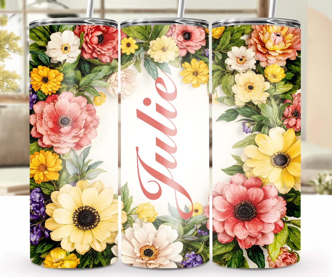 Floral Tumbler Wrap PNG: Personalized Name, Sublimation Design (digital ...