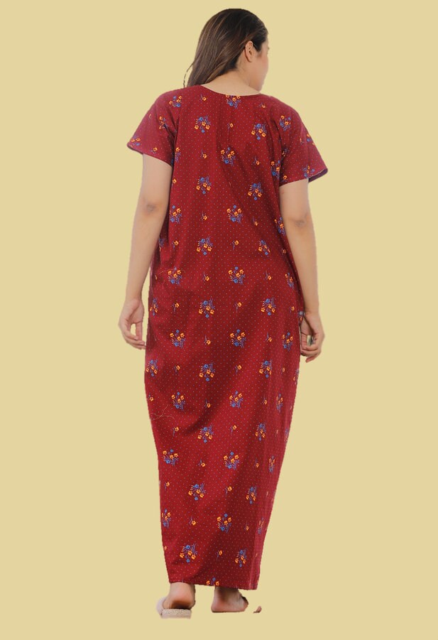 Women's Pure Cotton Maxi Nighty, Jaipuri Print Ankle Length, Soft ...