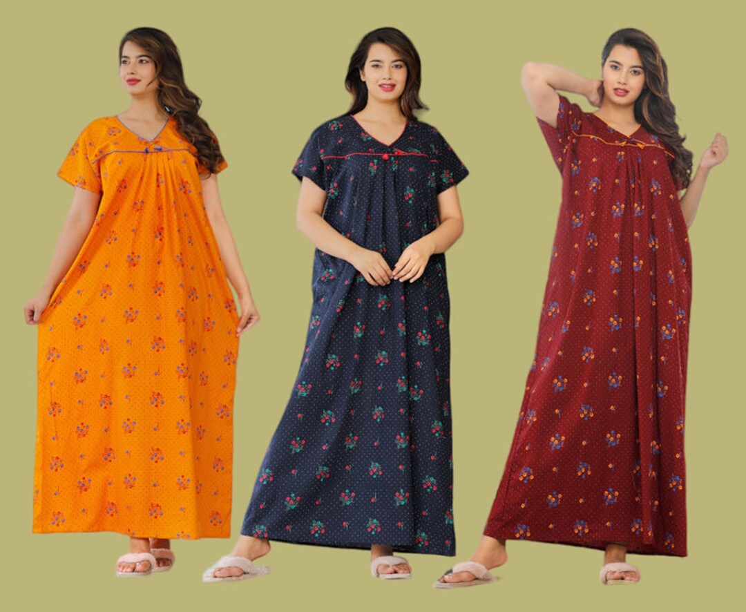 Women's Pure Cotton Maxi Nighty, Jaipuri Print Ankle Length, Soft ...