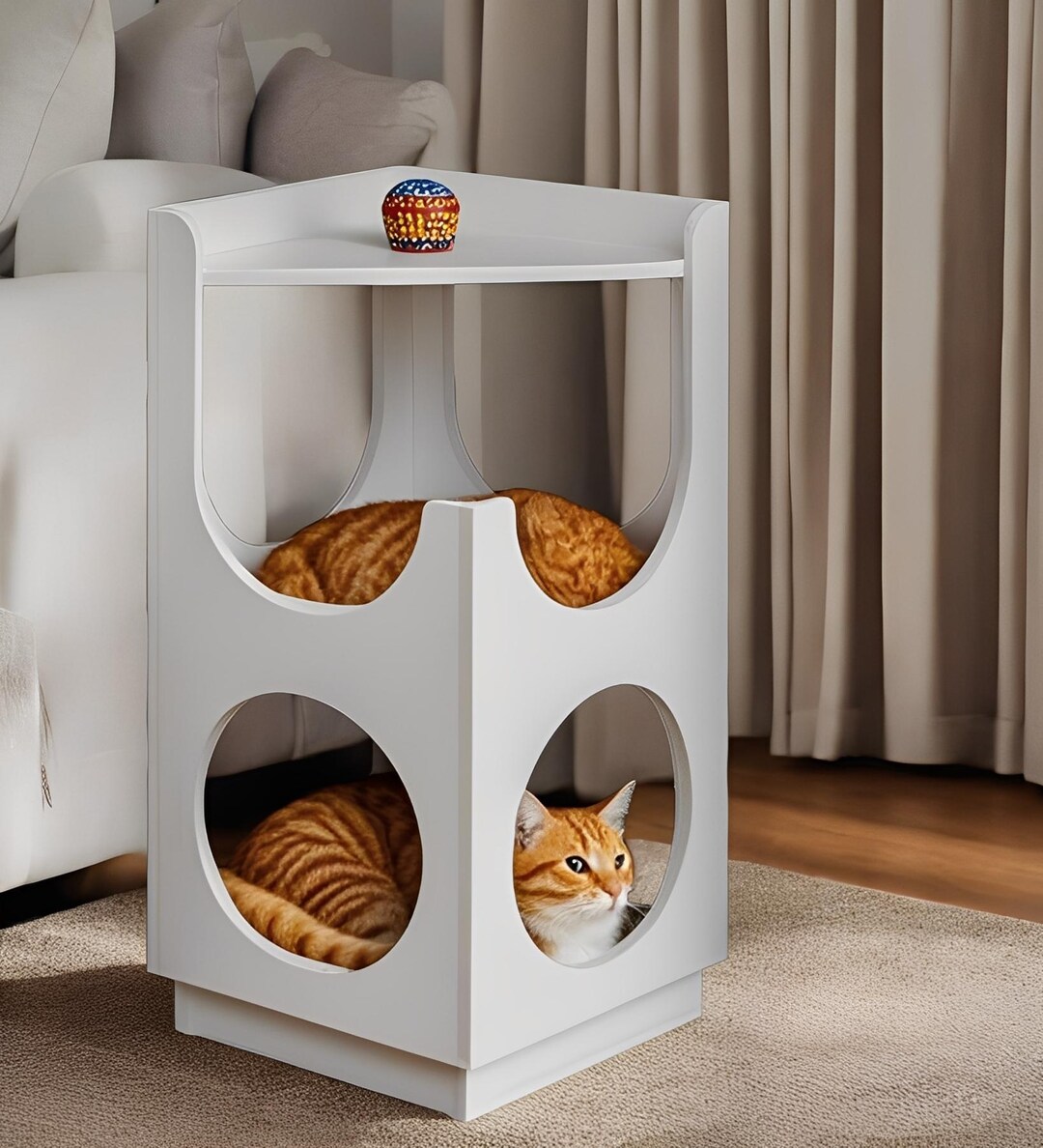 Modern Creamy White Cat House: Multifunctional Cat Station - Etsy