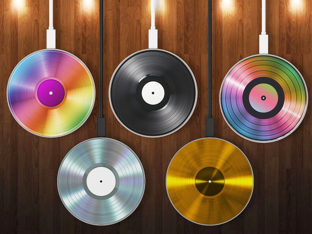Retro Vinyl Platinum Gold Rainbow Black Record Mobile Charger 15W ...