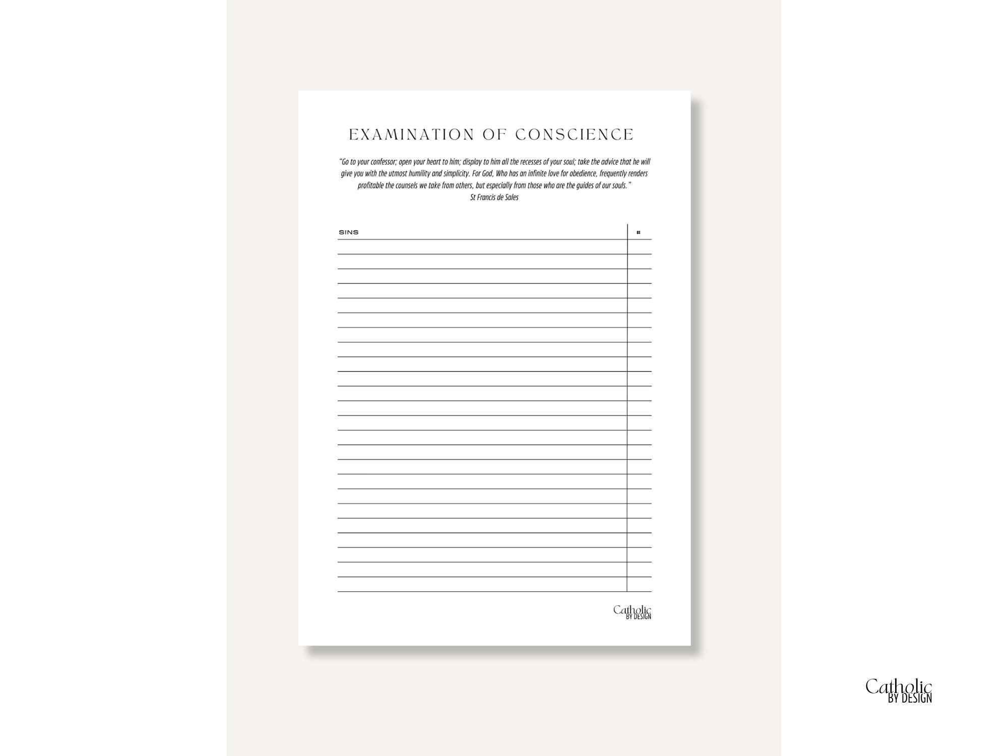 Examination of Conscience Printable With Catholic Quote From St Francis ...