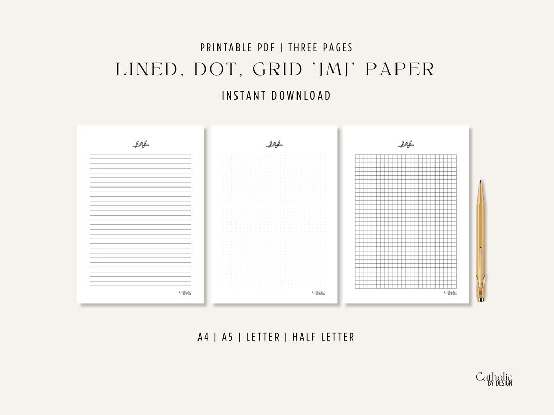 Catholic Printable Lined Dot Grid Paper JMJ Fulton Sheen Stationery ...