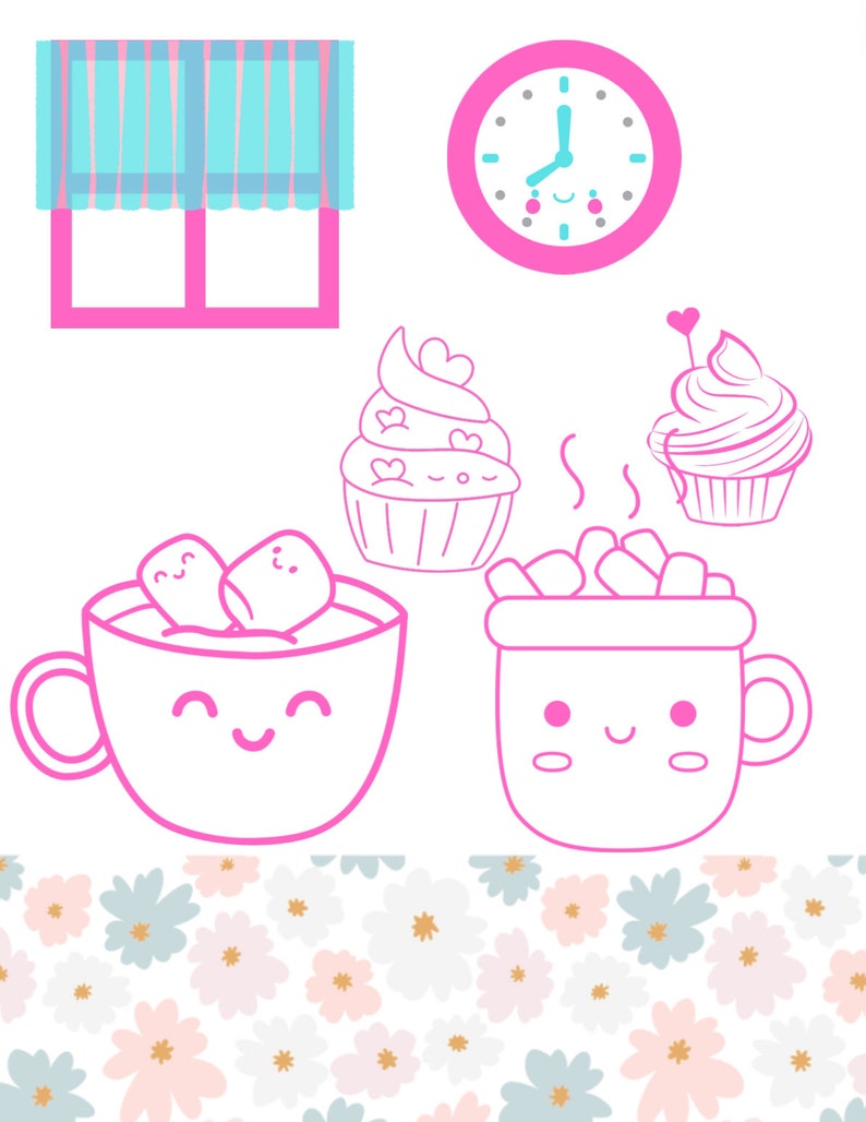 Pink Kawaii Coloring Book, 15 Illustration Pages (digital Download - Etsy