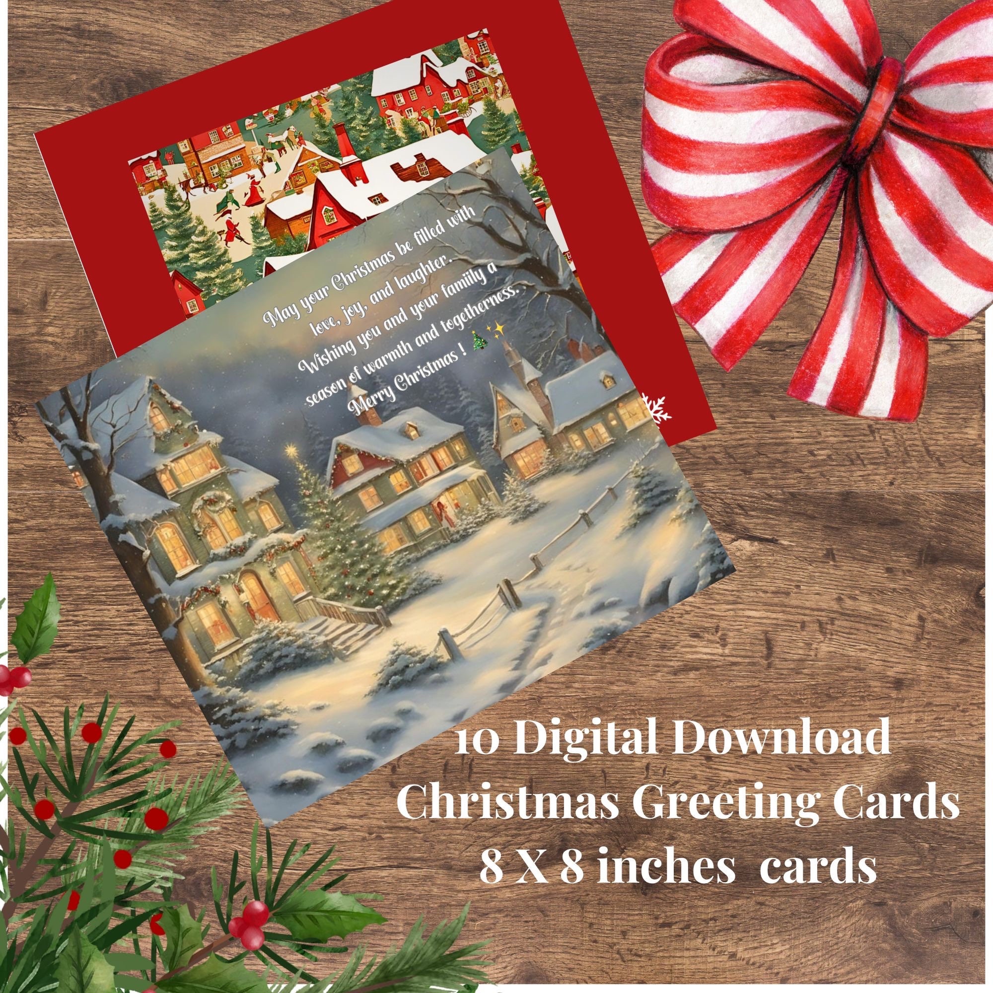 DIGITAL Christmas Cards Printable Vintage Christmas Cards Download 10 ...