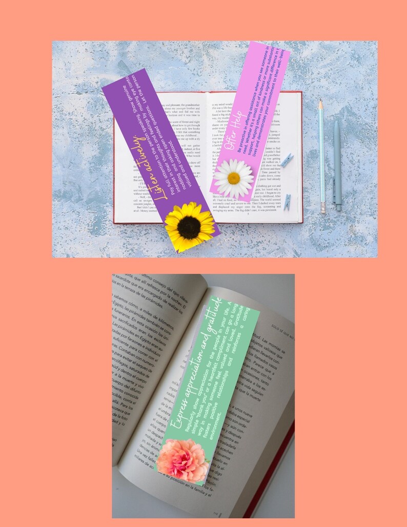 Inspirational Bookmark Digital: Gift for Kindness Advocates, Floral ...