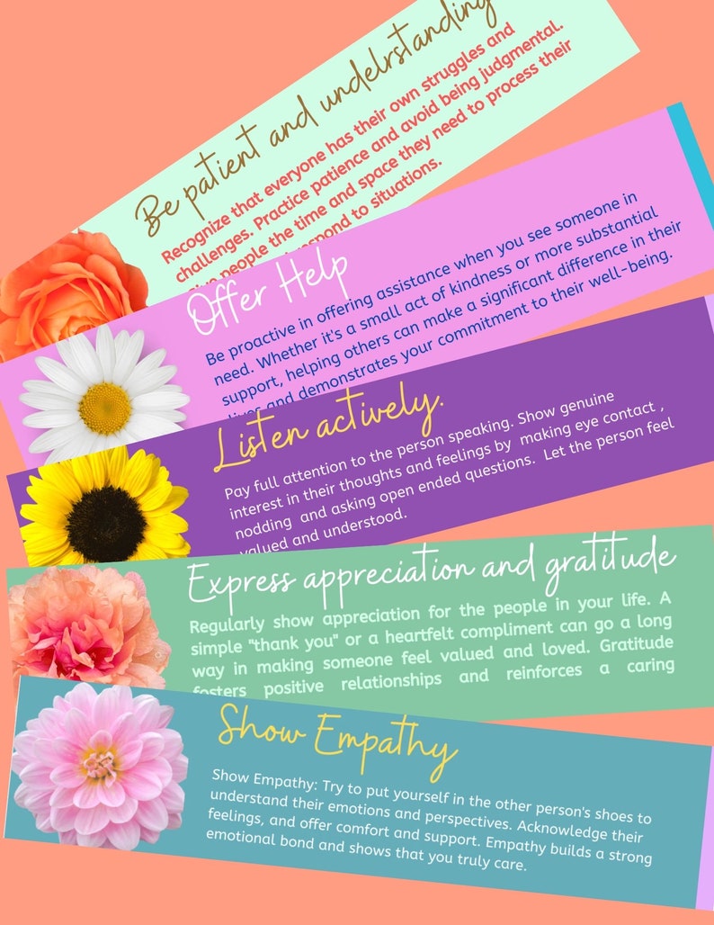 Inspirational Bookmark Digital: Gift for Kindness Advocates, Floral ...