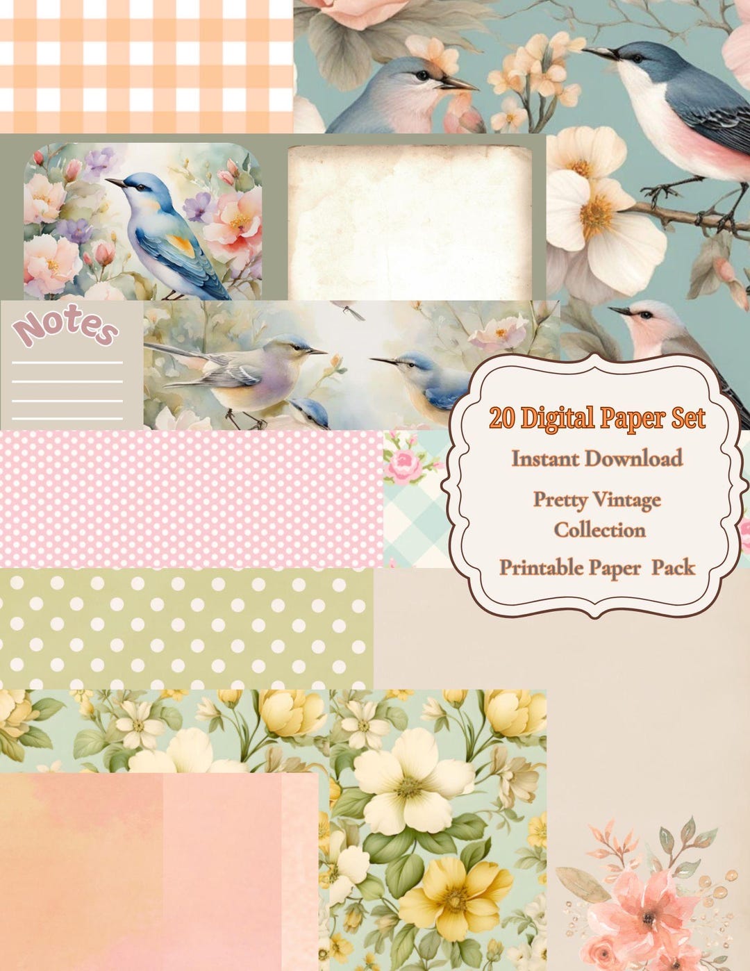 Vintage Floral Digital Paper Pack: 20 Landscape Scrapbook Sheets (PDF ...