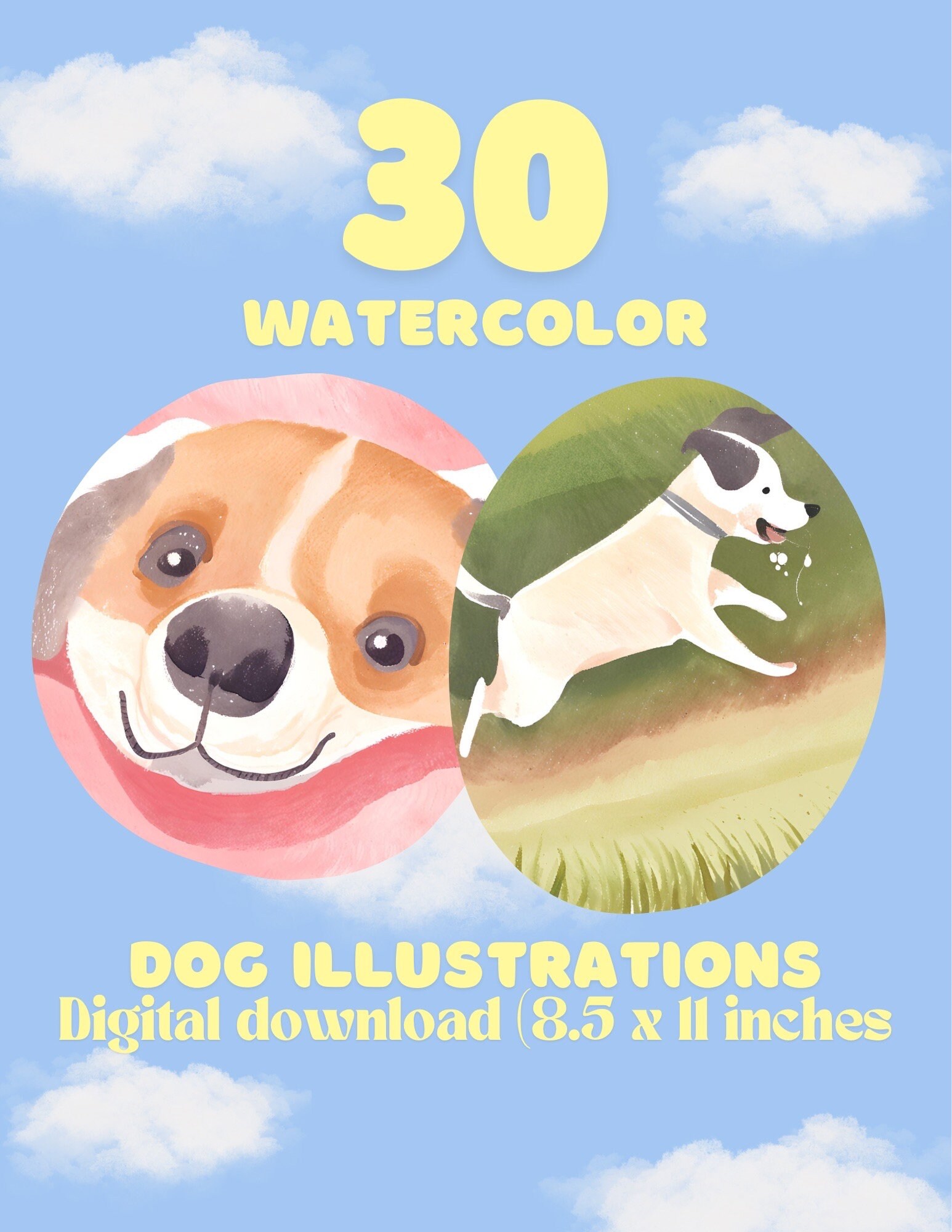 Printable Pet Art for Junk Journals Dog Watercolor Designs Dog ...